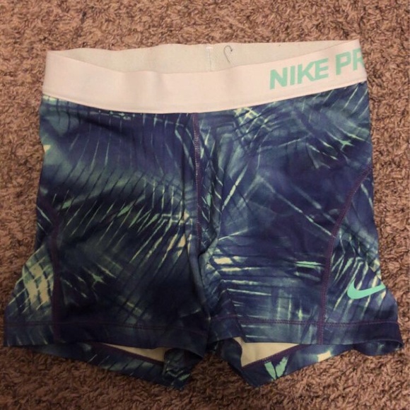 Nike | Shorts | Nike Pro Tropical Blue And Green Spandex | Poshmark